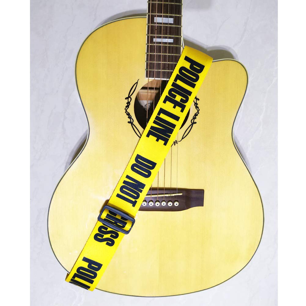 Sopopal Acoustic Guitar Strap Electric Guitar Straps with Leather Ends Adjustable Classical Suitable For Bass, Electric & Acoustic Guitars (Yellow Police Line)