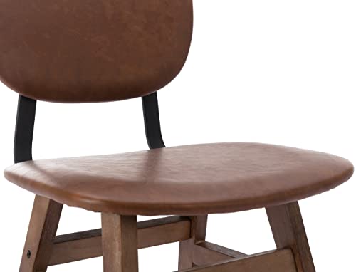 Wahson Set of 4 Farmhouse Country Armless Dining Room Chairs, Faux Leather Upholstered Kitchen Chairs with Hardwood Legs, Brown