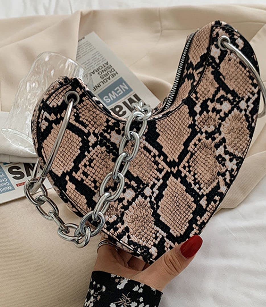 QZUnique Heart-Shaped Hobo Bag PU Leather Shoulder Bag Leopard Chain Bag Fashion Creative Personality Purse Clutch Handbag