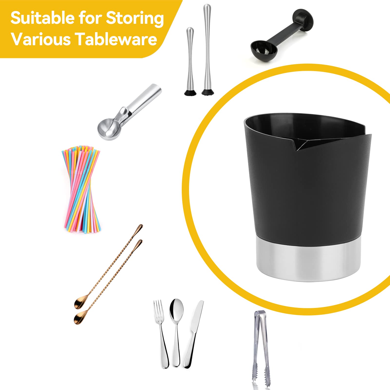 Straw Holder for Countertop, 3 Grid Stainless Steel Straw Dispenser Drinking Straw Dispenser Coffee Stirrers Holder Forks Spoon Organizer for Coffee Bar Kitchen Party