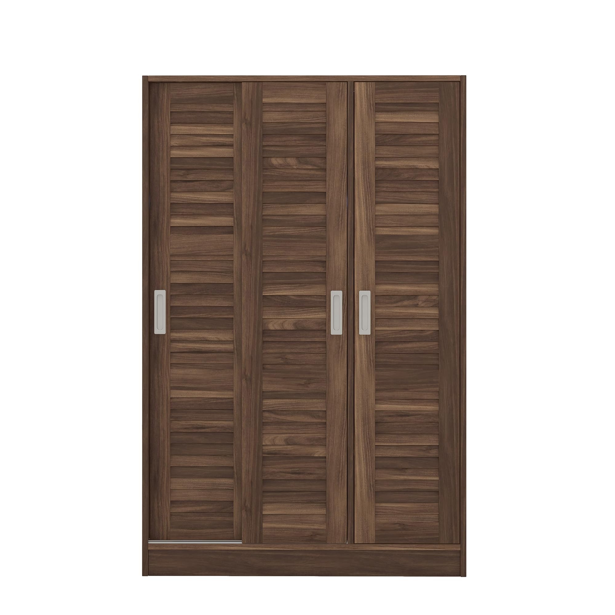 Lifeand Modern 3-Door Shutter Wardrobe with Shelves and Hanging Area, Spacious and Organized Closet Bedroom Armoires, Walnut