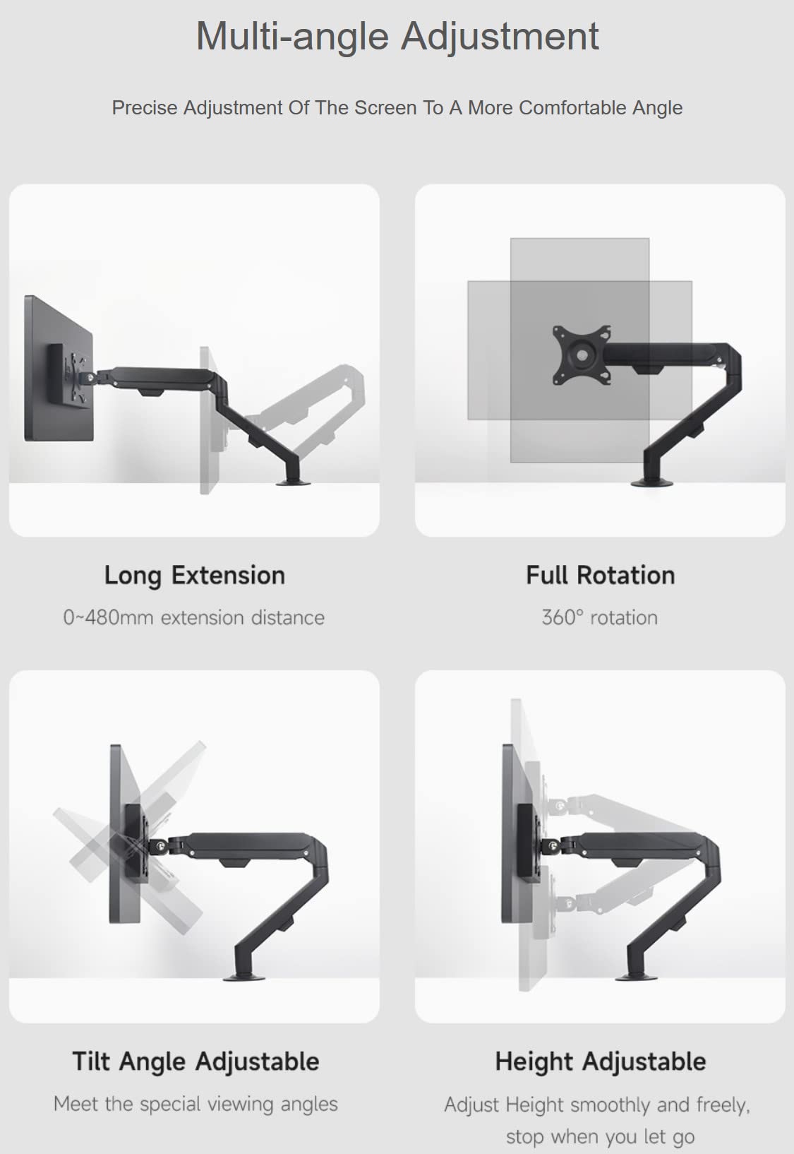 XYGStudy Gas Spring Monitor Stand Arm for 17~30 Inch Display Monitor Screen LCD Free Height Adjustment Support Multi-Angle Rotation and Expansion