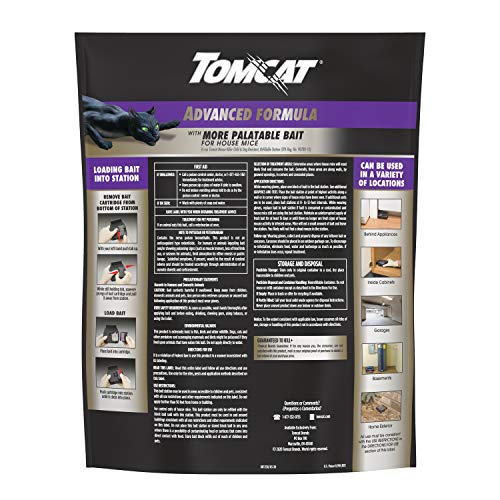 Tomcat Mouse Killer Refillable Bait Station with Advanced Formula Bait, 1 Station and 12 Poison Block Refills