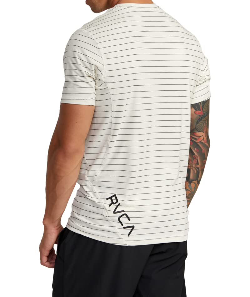 RVCA Mens Sport Vent Short Sleeve Tee - Stripe (Off White, Large)