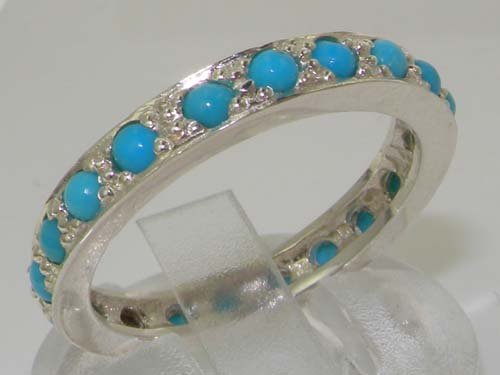 LetsBuyGold 925 Sterling Silver Real Genuine Turquoise Womens Eternity Ring - Size 7