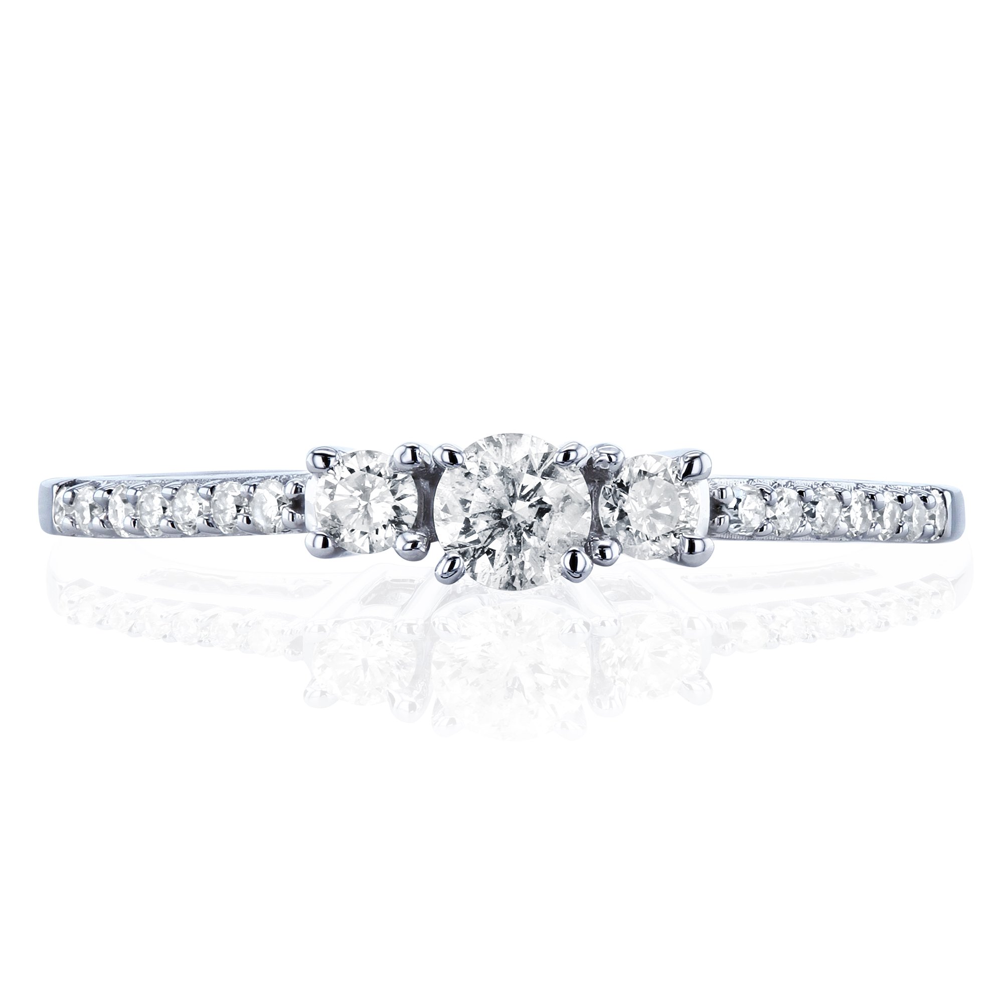 Kobelli Three Stone Round Diamond Engagement Ring 1/4 Carat TW in 10k White Gold - Size 6