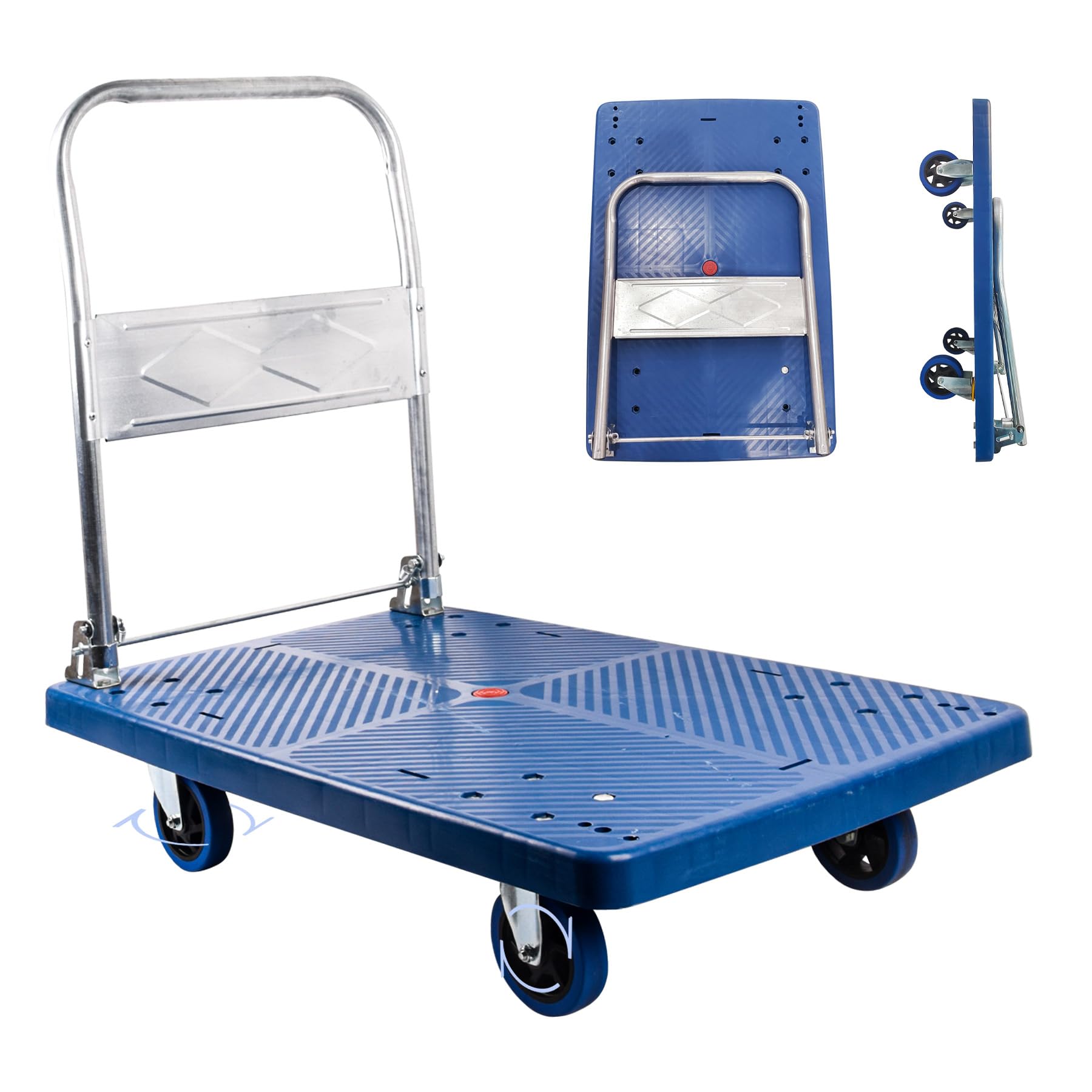 VAIDPRO Push Cart Dolly, Moving Flatbed Cart Folding Platform Truck Heavy Duty Hand Flat Cart Wheels
