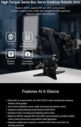 XYGStudy Wireless Control High-Torque Serial Bus Servo Desktop Robotic Arm Kit for Raspberry Pi and Jetson Nano, Based On ESP32, 5-DOF, Supports WiFi and UART Communication