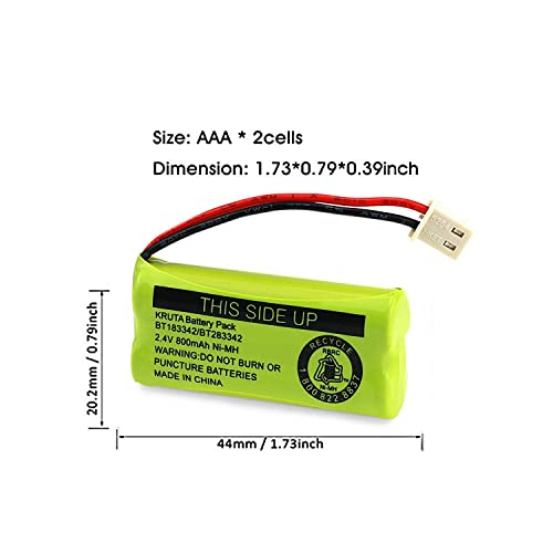 Kruta BT183342 BT283342 BT166342 BT266342 BT162342 BT262342 Battery Compatible with VTech CS6114 CS6419 CS6719 AT&T EL52300 CL80112 VTech CS6719-2 Cordless Handsets (Pack of 2)