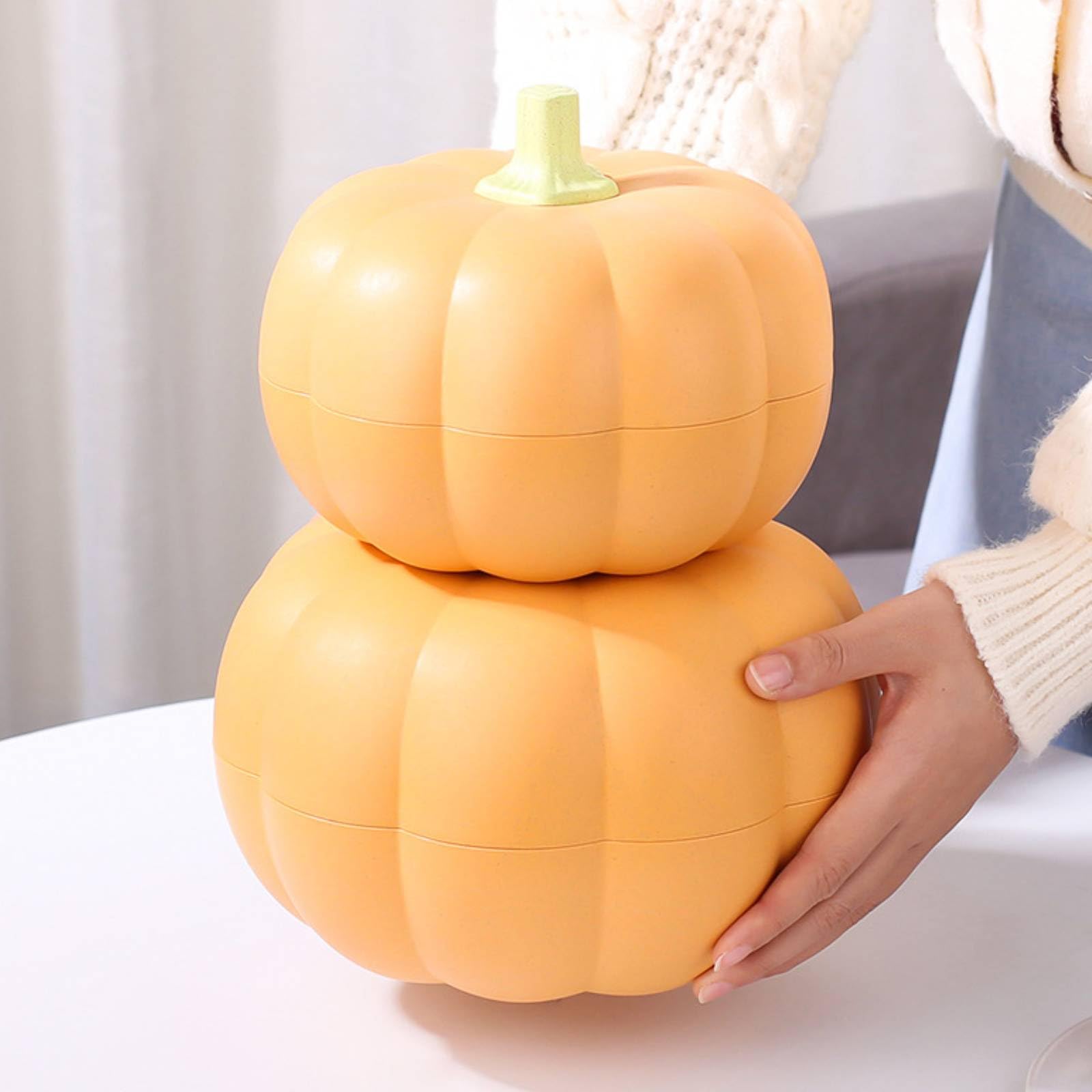 Large and Small Candy Jar Set, Plastic Pumpkin Jar with Cover Thanksgiving Decor Pumpkin Candy Dish with Lid Pumpkin Candy Bowl Fall Decorative Vintage Food Snacks Storage Container for Sugar Cookie