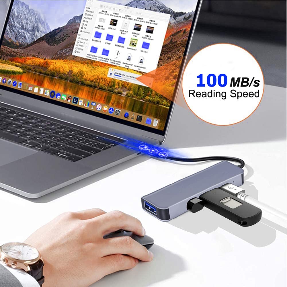 USB C Hub USB 3.0 Slim Aluminumshell Type C to 4-Port USB 3.0 Adapter, High Speed USB Splitter Compatible with MacBook Air, Mac Pro/Mini, iMac, XPS, PS5, Xbox One, Flash Drive, Mobile HDD