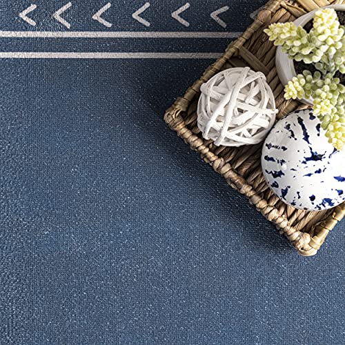 nuLOOM Arina Machine Washable Global Inspired Simplistic Tribal Ultra Thin Area Rug, 8' x 10', Navy