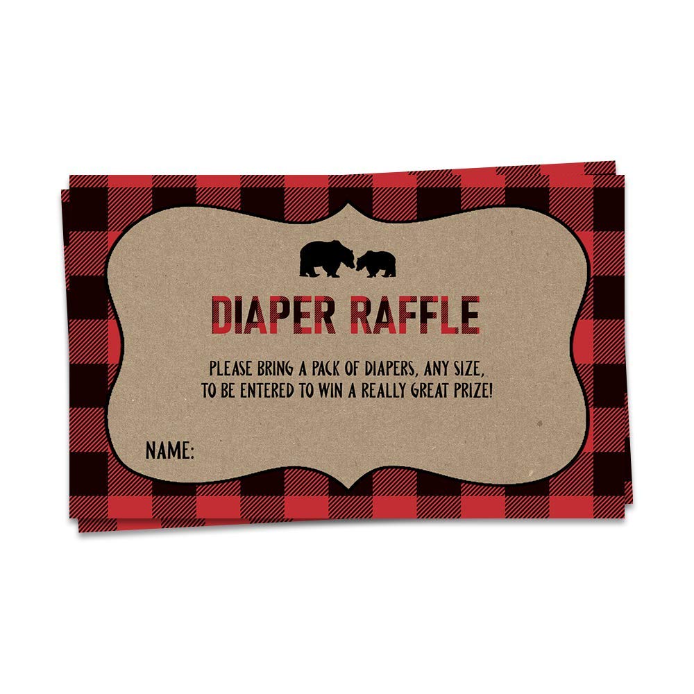 Lumberjack Diaper Raffle Tickets Baby Shower Boy Baby Shower Boys Red Plaid Buffalo Check Plaid Kraft Bear Momma Bear Diaper Raffles Raffle Tickets 25 Pack Printed Diaper Inserts