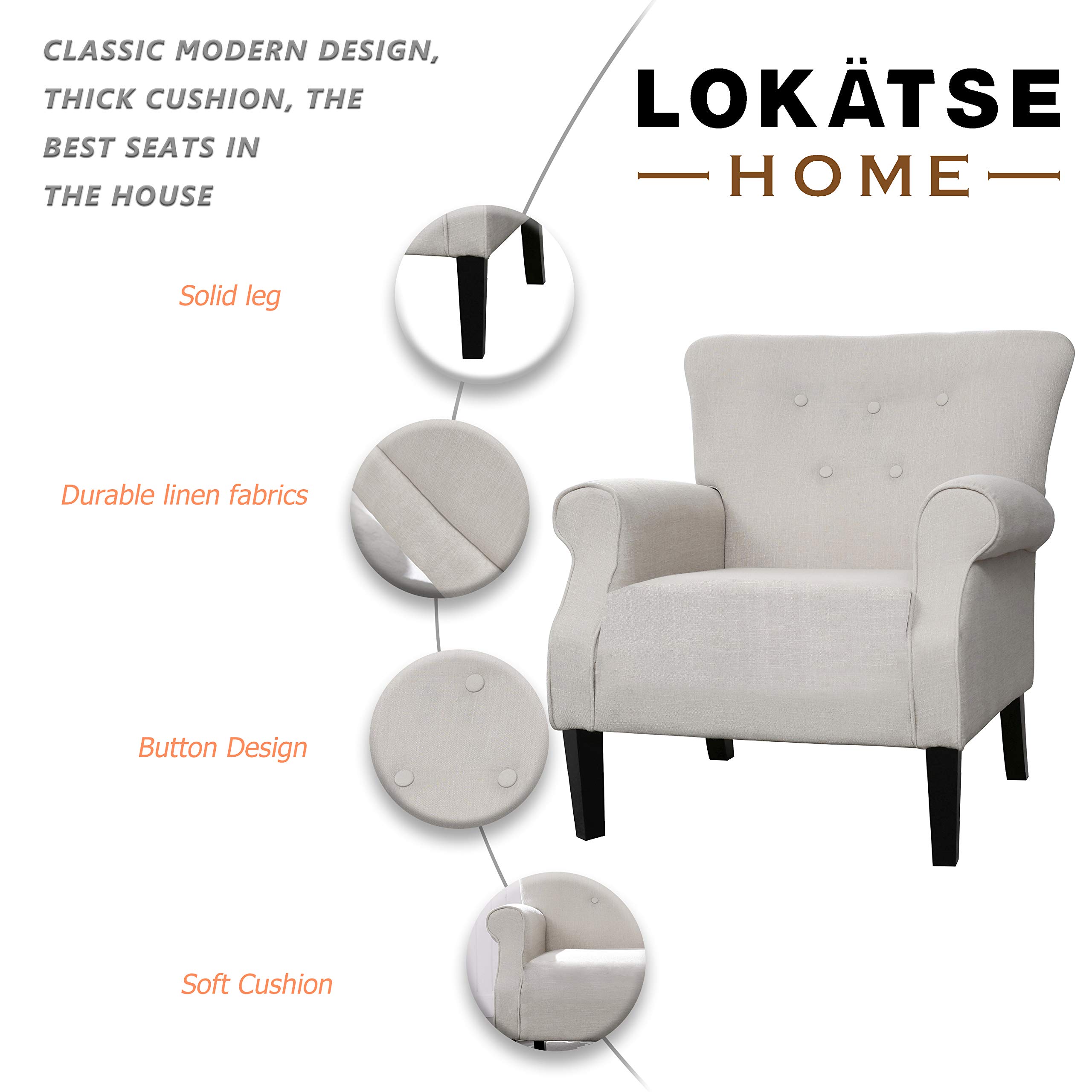 LOKATSE HOME Accent Armchair Single Sofa Modern Comfortable Furniture for Living Room, Club, Bedroom, Beige