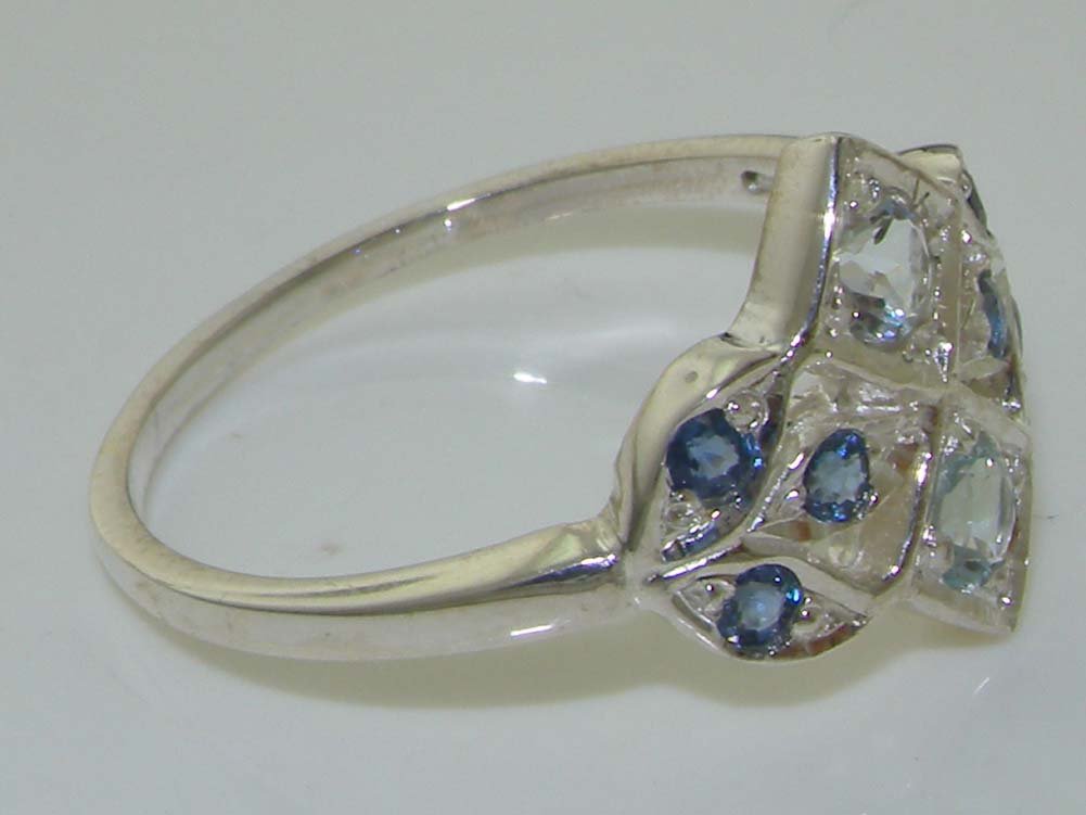 LetsBuyGold 925 Sterling Silver Natural Aquamarine and Sapphire Womens Cluster Ring - Sizes 4 to 12 Available