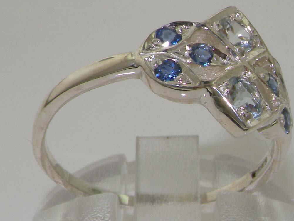 LetsBuyGold 925 Sterling Silver Natural Aquamarine and Sapphire Womens Cluster Ring - Sizes 4 to 12 Available