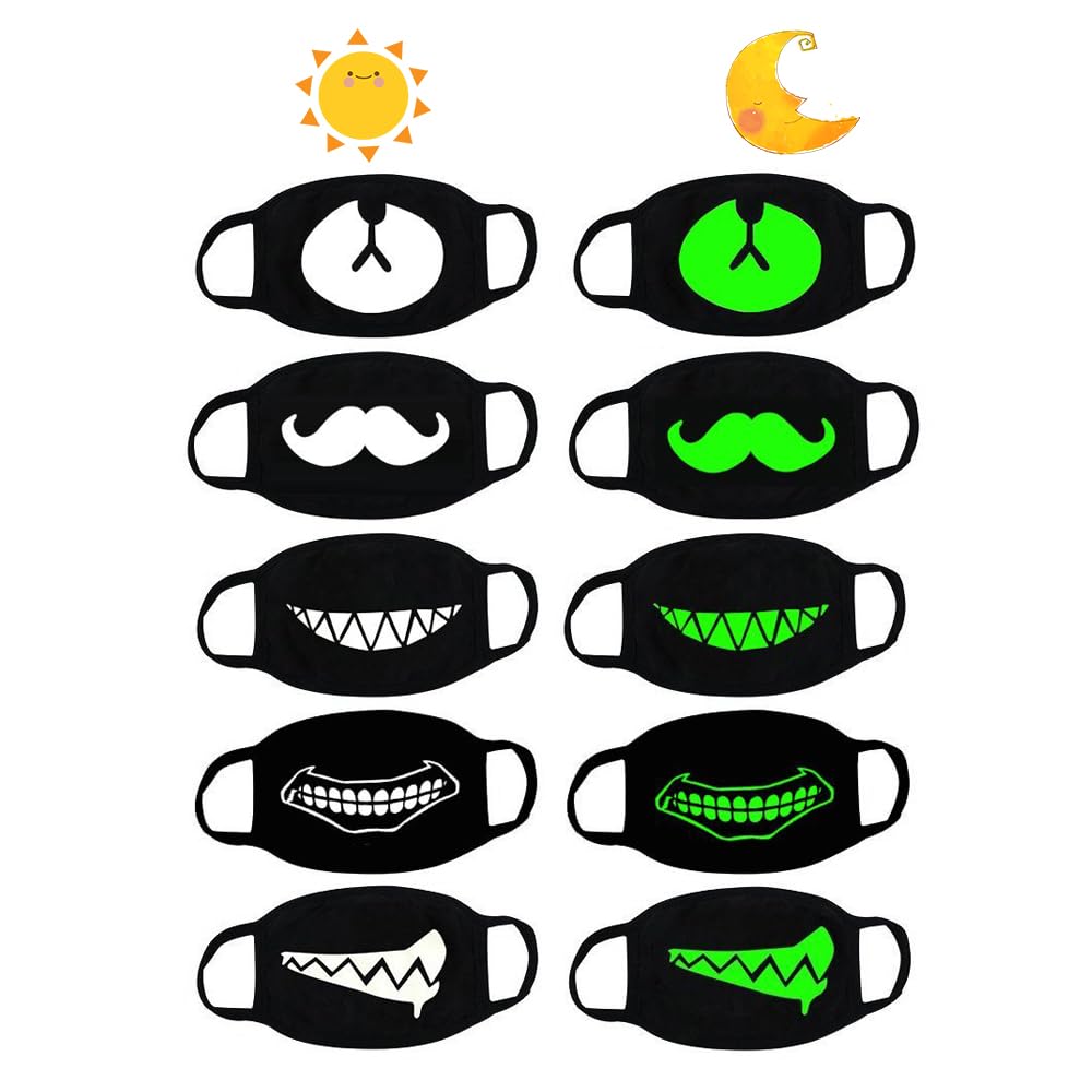 Luomi Cool Luminous Mouth Mask 4 Pack Unisex Cotton Black Face Mouth Mask-Glow