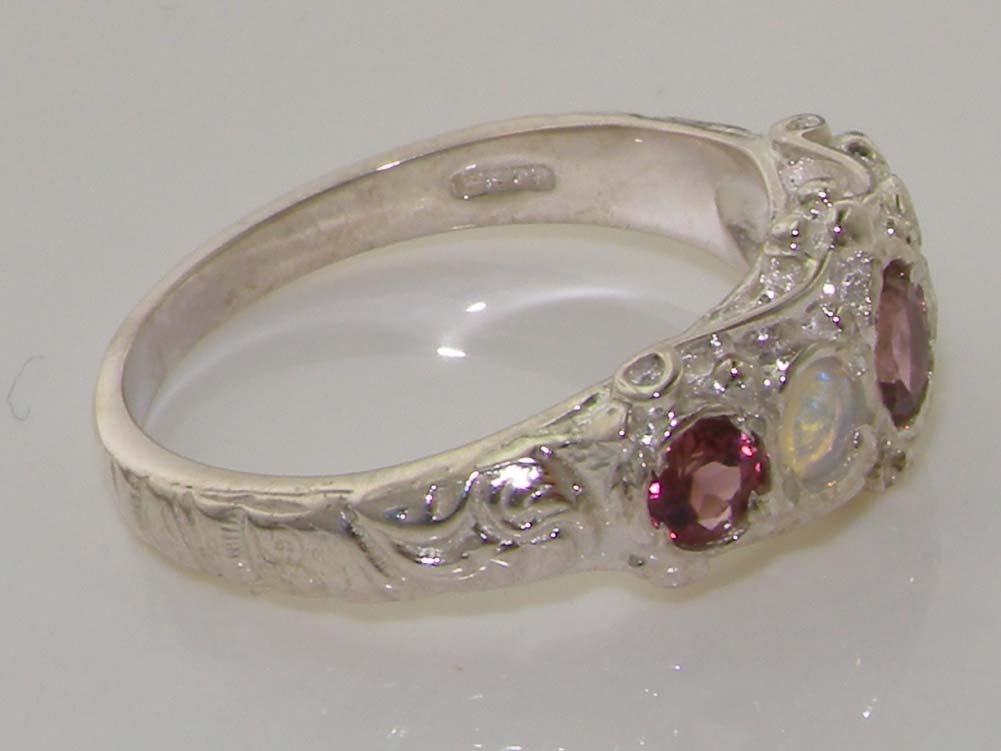LetsBuyGold 925 Sterling Silver Natural Pink Tourmaline and Opal Womens Band Ring - Sizes 4 to 12 Available