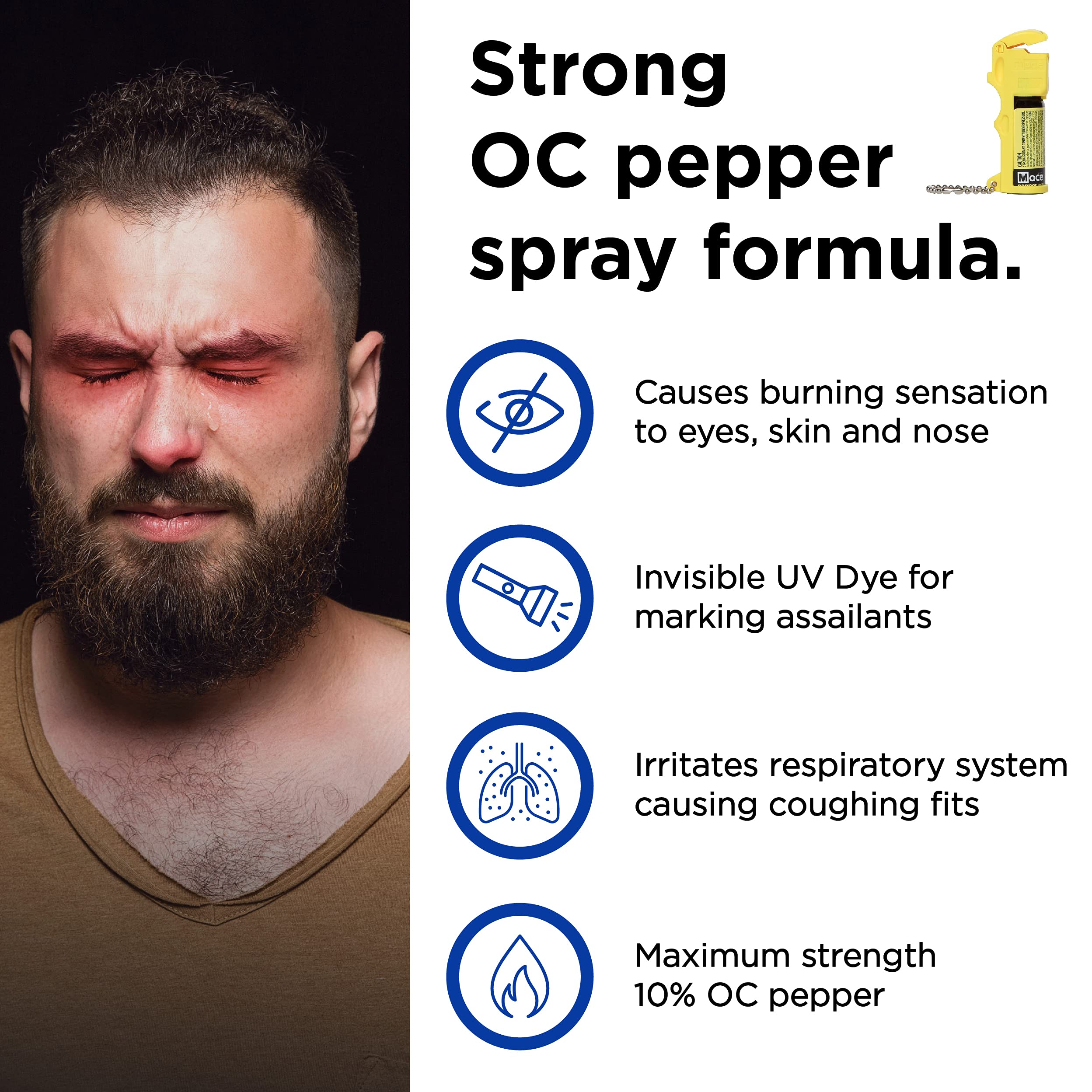 Mace Brand Pocket Pepper Spray (Neon Yellow) β Accurate 10β Powerful Pepper Spray with Flip Top Safety Cap, Leaves UV Dye on Skin β Great for Self-Defense