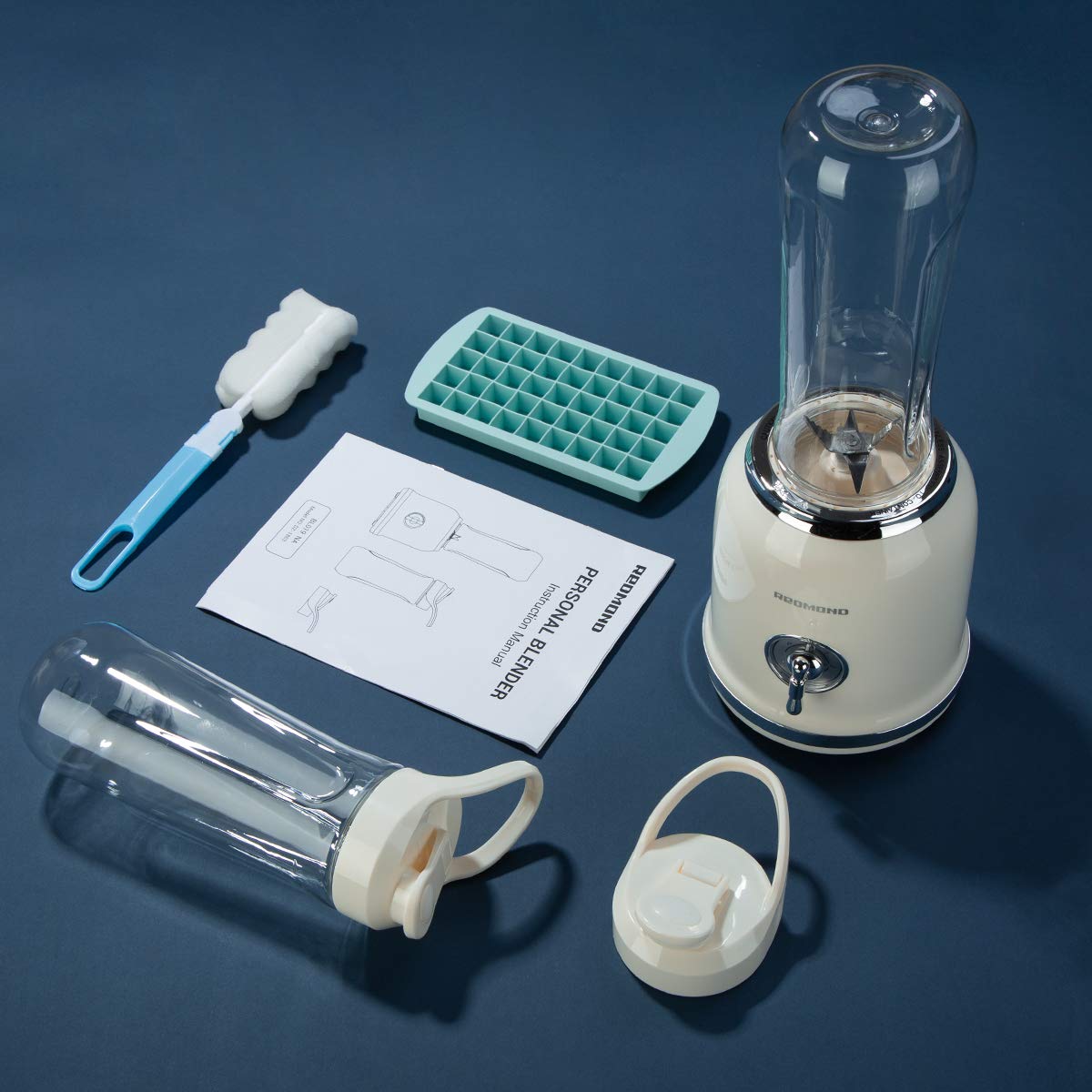 Personal Blender, REDMOND Powerful Smoothie Blender with 2 Portable Bottle 2 Speed Control & Pulse Function 6 Stainless Steel Blades, BPA Free (Cream)