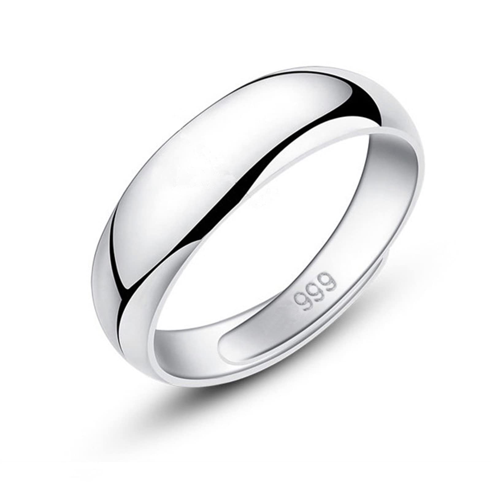 S999 Sterling Silver Rings, Simple Glossy Ring, Adjustable Size, Bachelor Or Couples ring, Engagement Wedding Rings Jewelry Gift