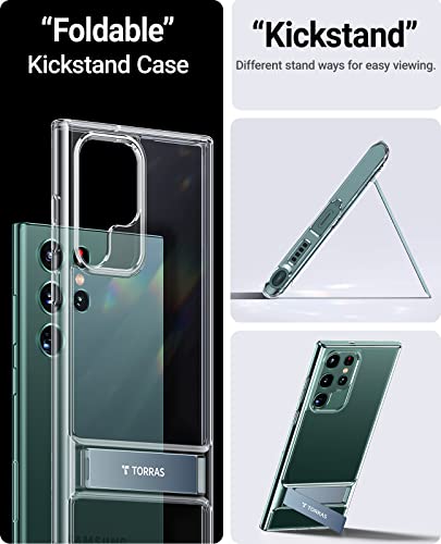 TORRAS MoonClimber for Samsung Galaxy S22 Ultra Case [Upgraded Armor-Level Shockproof][3 Stand Ways] Ultra HD Clear Slim Hard Kickstand Protective S22 Ultra Case for Galaxy S22 Ultra Case, Clear