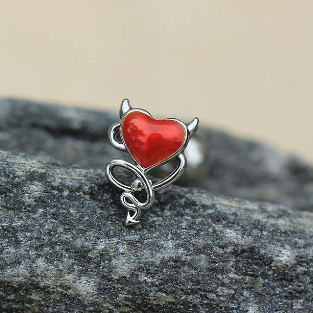 Pierced Owl 16GA Devil with a Heart 316L Surgical Stainless Steel Ear Cartilage Tragus Barbell Stud