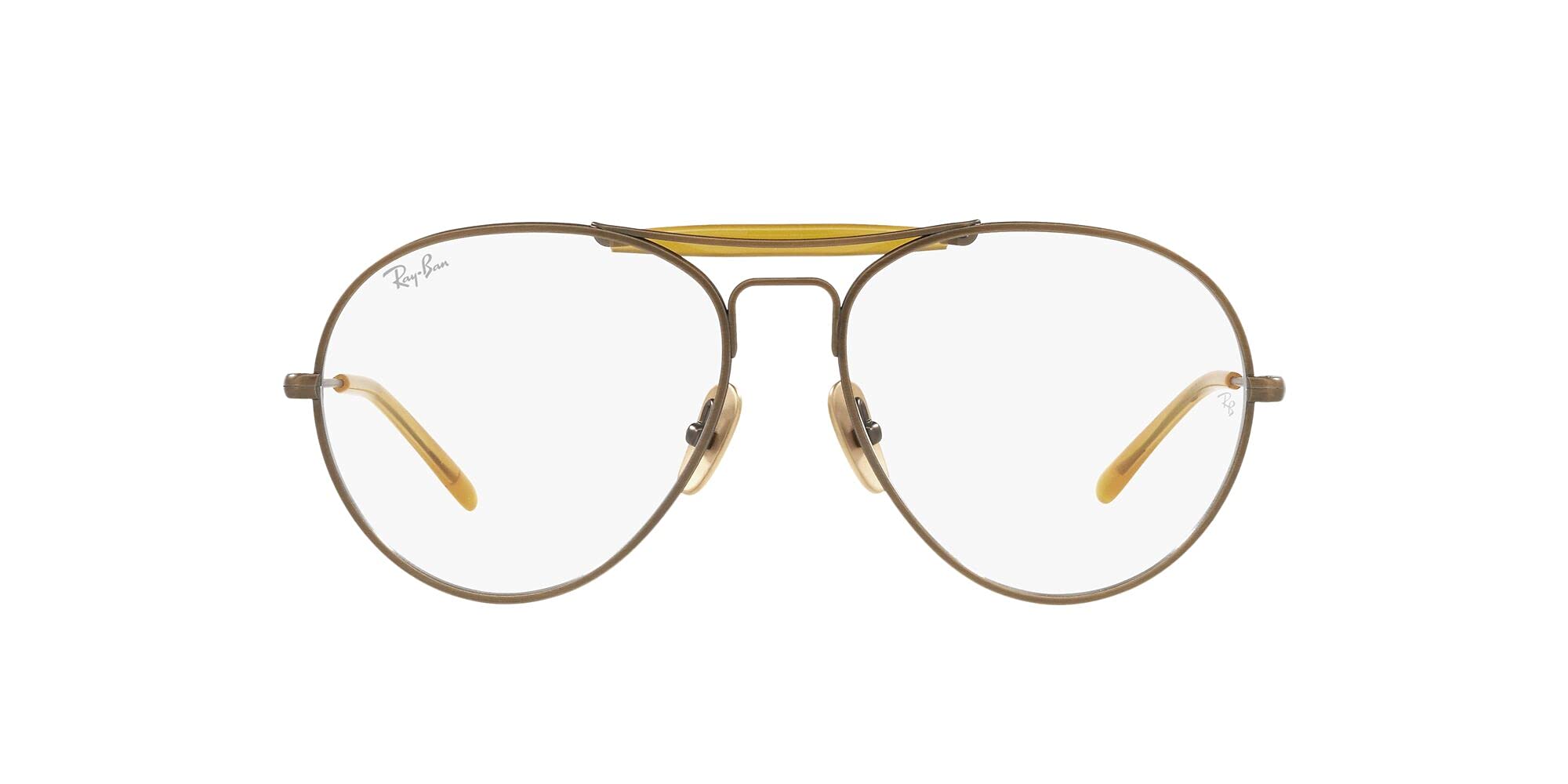 Ray-Ban RX8063V Titanium Aviator Prescription Eyewear Frames, Demi Gloss Antique Gold/Demo Lens, 55 mm