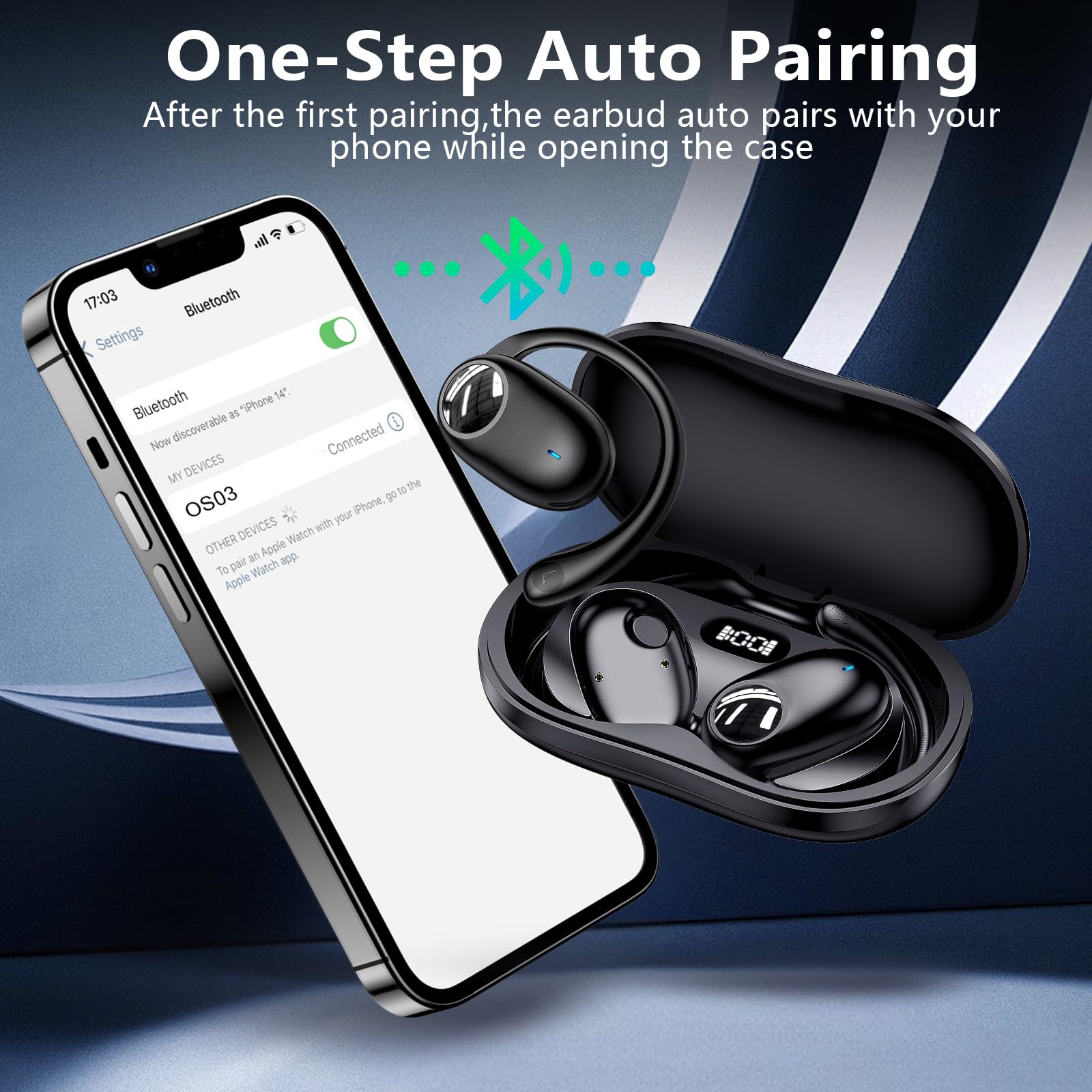 kurdene Bluetooth Wireless Ear Buds, with [Solar Power] Charging Case, Premium Deep Bass Stereo Ear Buds Light-Weight Bluetooth Headphones Built-in Microphone Earphones for iPhone,Android