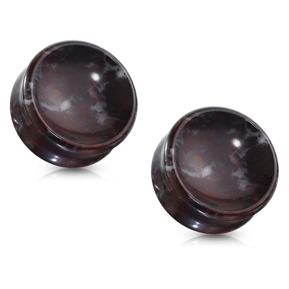 Pierced Owl Natural Bloodstone Concave Double Flared Plug Gauges, Sold as a Pair (25mm (1"))
