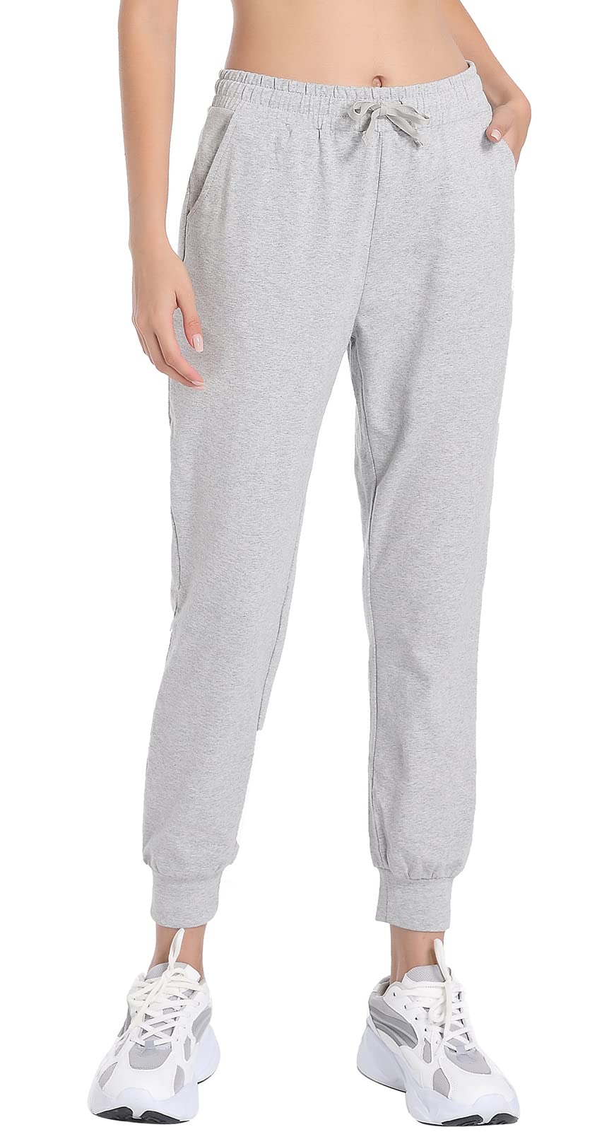 S Spowind Women's Cotton Jogger Sweat Pants with Pockets Lightweight Tapered Track Sweatpants for Running Athletic Yoga Lounge Black