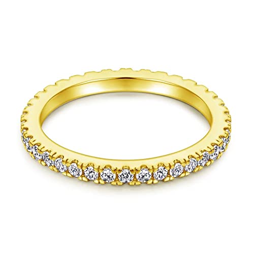 OPINM 2mm Gold Plated 925 Sterling Silver Cubic Zirconia Womens Eternity Ring Anniversary Wedding Engagement Band Ring size 10