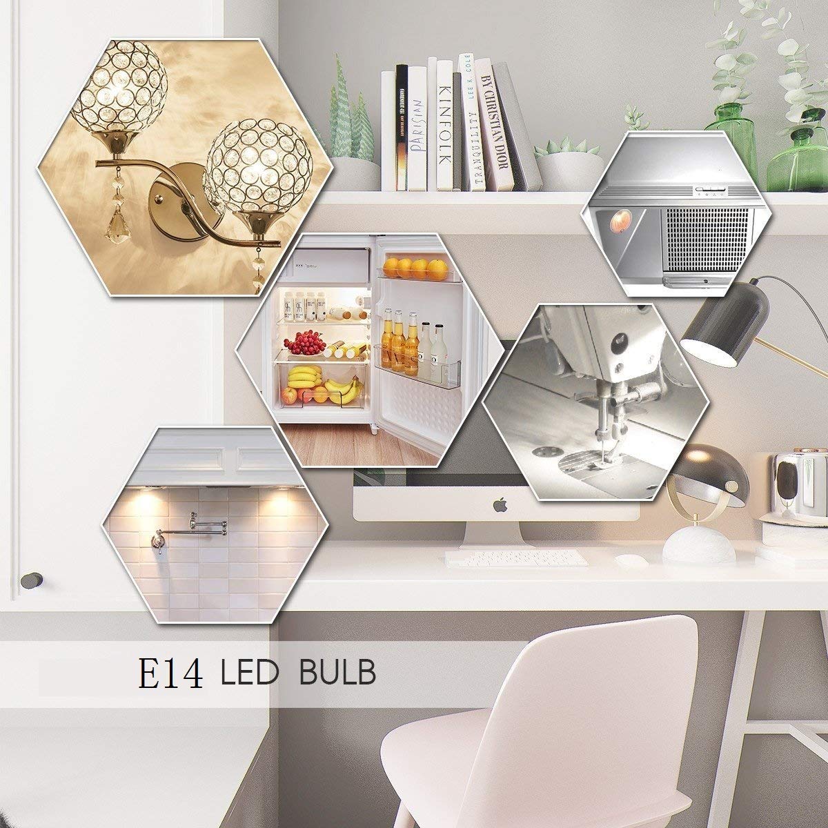 Lxcom Lighting E14 LED Bulb Refrigerator Indicator Light 1W 7Mini LED Appliance Bulb 15W Incandescent Equivalent 110V Daylight White 6000K for Fridge Oven Crystal Lamp Hood Sewing Machine Lamp,6 Pack