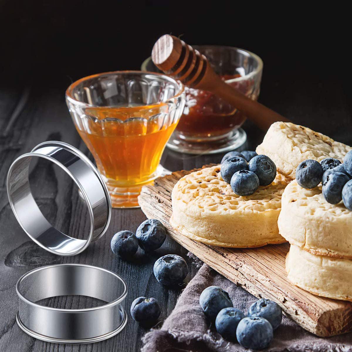 Uncle Jack 6 Pack 4‘' Double Rolled English Muffin Rings, Stainless Steel Crumpet Rings, Tart Rings, Round
