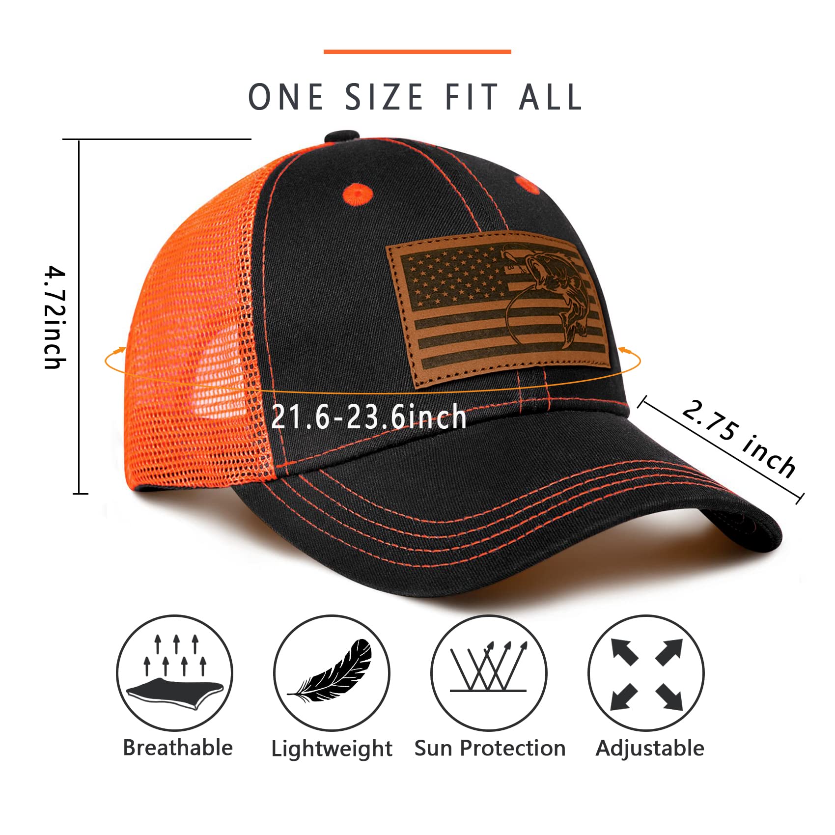 Simocked Fish American Flag Trucker Hat Fishing Hat - Fishing Gifts for Men - Snapback Baseball Cap