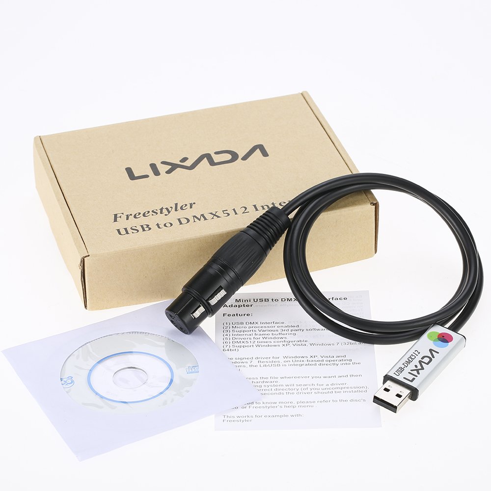 Lixada USB to DMX Interface Adapter Controller DMX512 for PC Stage Lighting Controller Dimmer