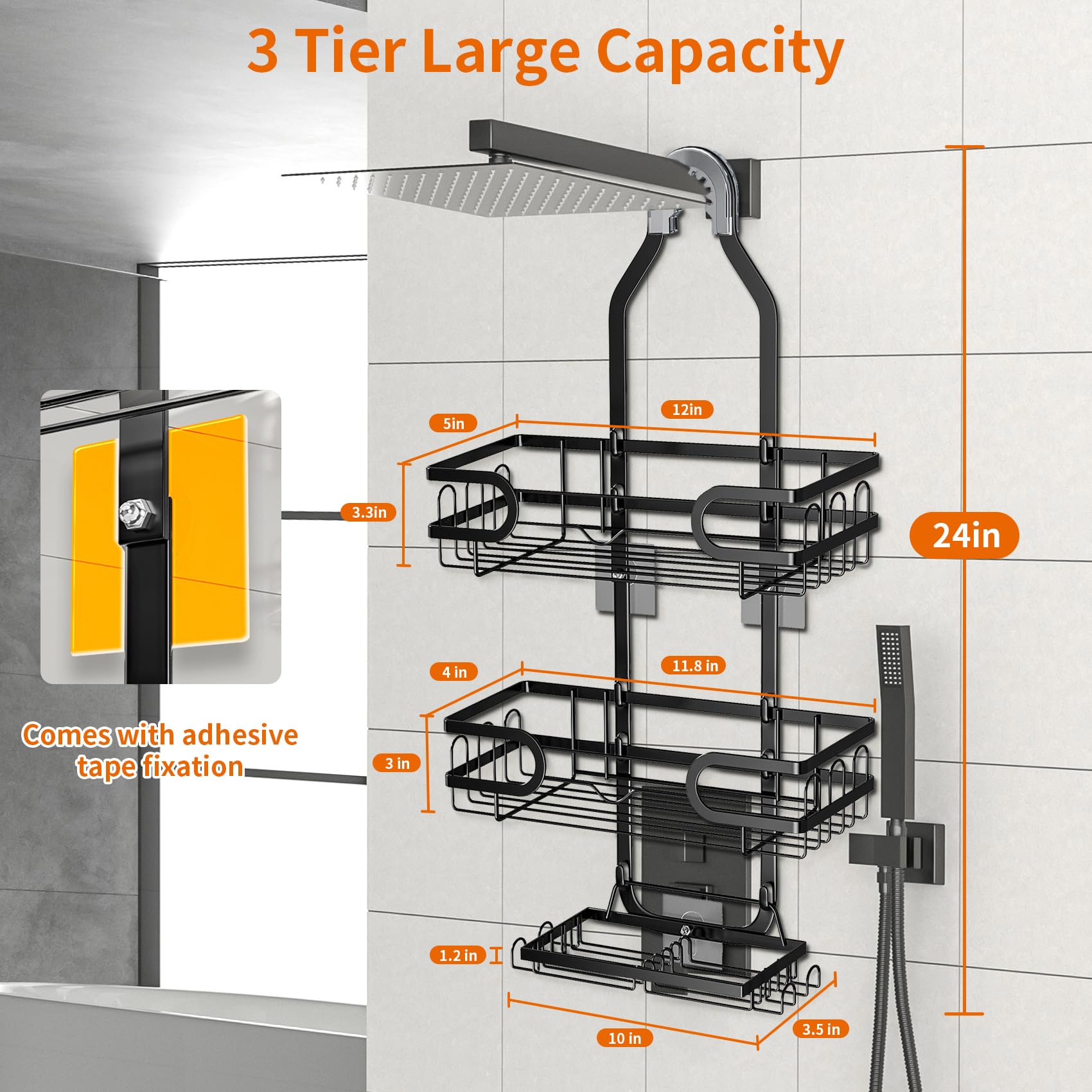 XAZSKJYXGS shower caddy hanging with 16 Hooks, 3-Tier shower organizer hanging with Soap Holders, Removable shower organizer hanging, No Drilling shower caddy hanging shower head
