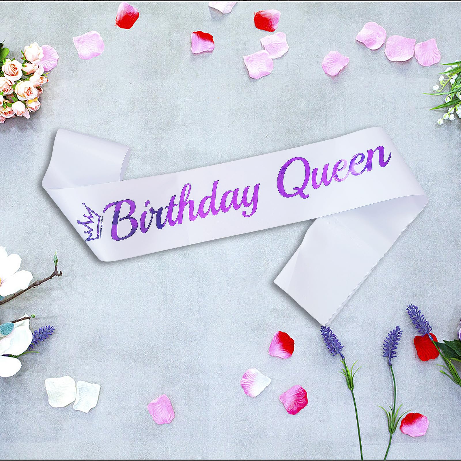 LXYXUUN Birthday Queen Sash White, Purple Foil Birthday Sash for Women Funny Birthday Party Decorations, 21st 30th 40th 50th Bday Sash Gift Ideas