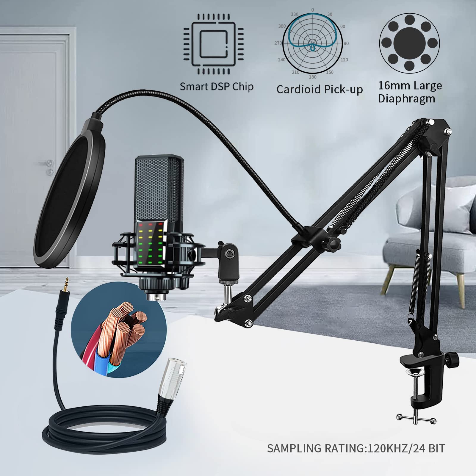 REMALL Audio Interface Podcast Equipment Bundle DJ Mixer Audio Streaming Podcast Microphone Studio Condenser Mic Gaming PC Phone Recording Card Sound Board