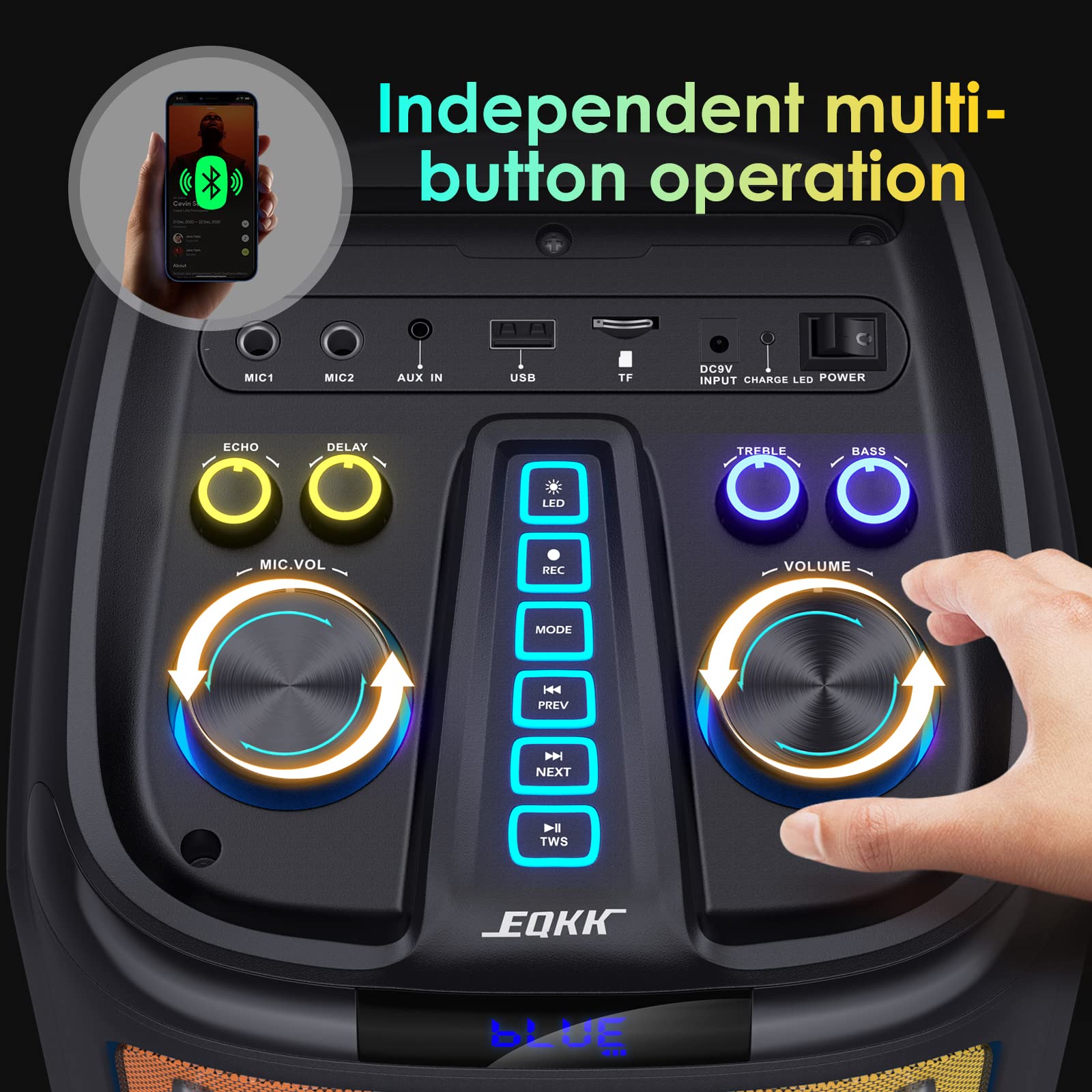 Portable Karaoke Machine for Adults Kids, Dual8”Subwoofer PA Machines Bluetooth 5.0 Karaoke Speaker System with DJ Light for Outdoor Party, EQKK005