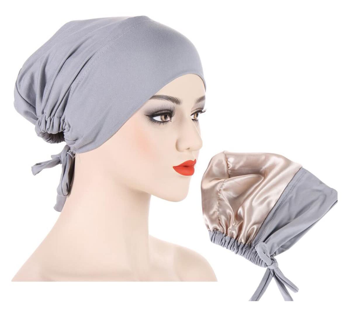 Lucky staryuan ® 3Pack Soft Muslim Turban Hat Inner Hijab Caps Underscarf Bonnet Hat Headwear for Cancer (White Black Grey)
