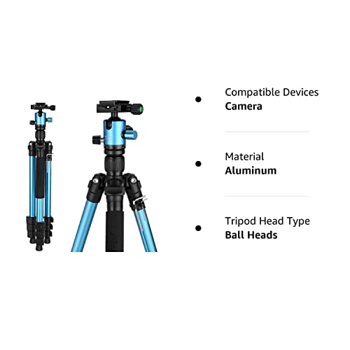MACTREM Professional Camera Tripod with Phone Mount, 62" DSLR Tripod for Travel, Super Lightweight and Reliable Stability, Ball Head Tripod Detachable Monopod with Carry Bag (Blue)