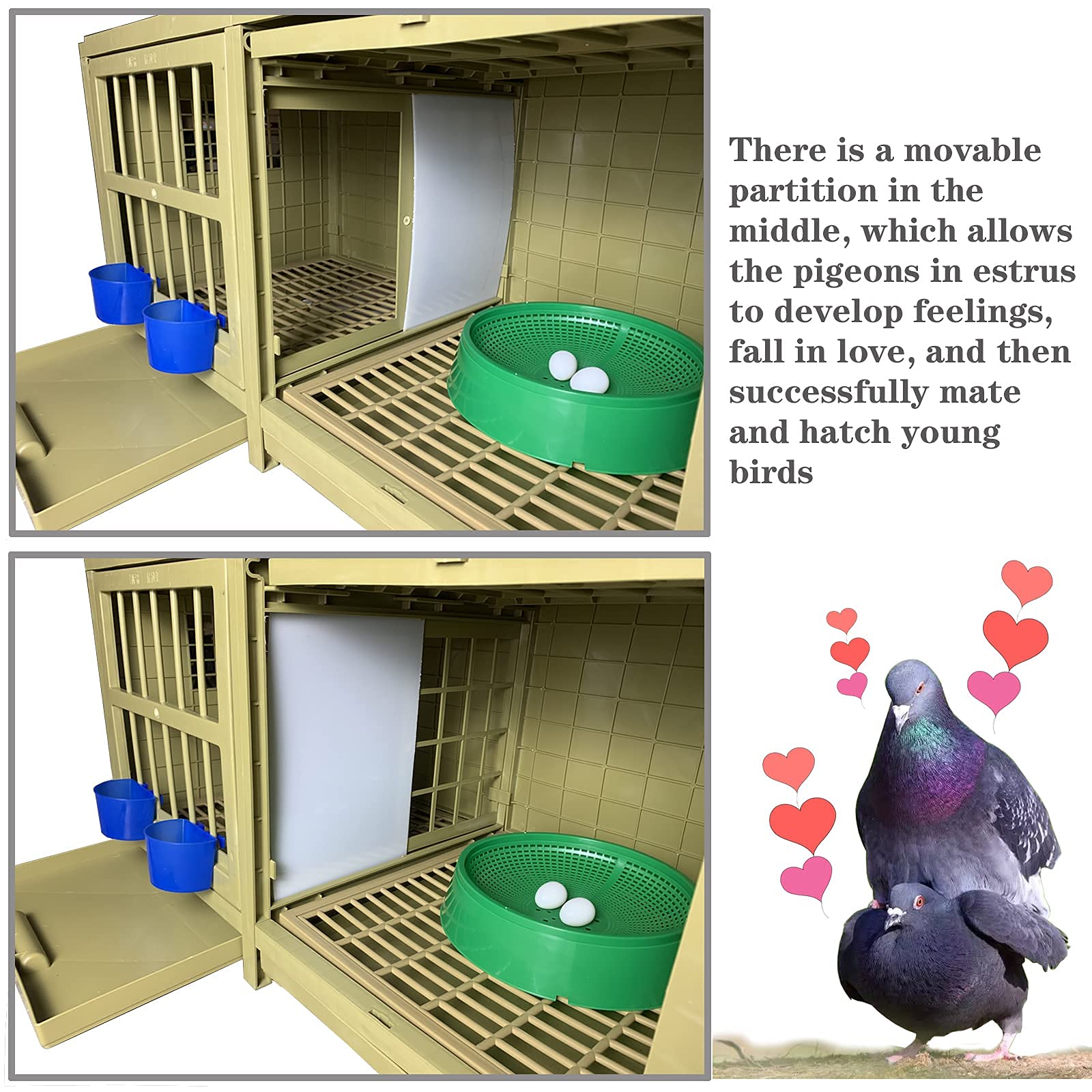 Pigeon Cage Plastic Pigeon Pairing Cage Bird Cage Pigeon Nest Box Carrier Combination Package Nest Solid Nest Rest and Pairing 32in