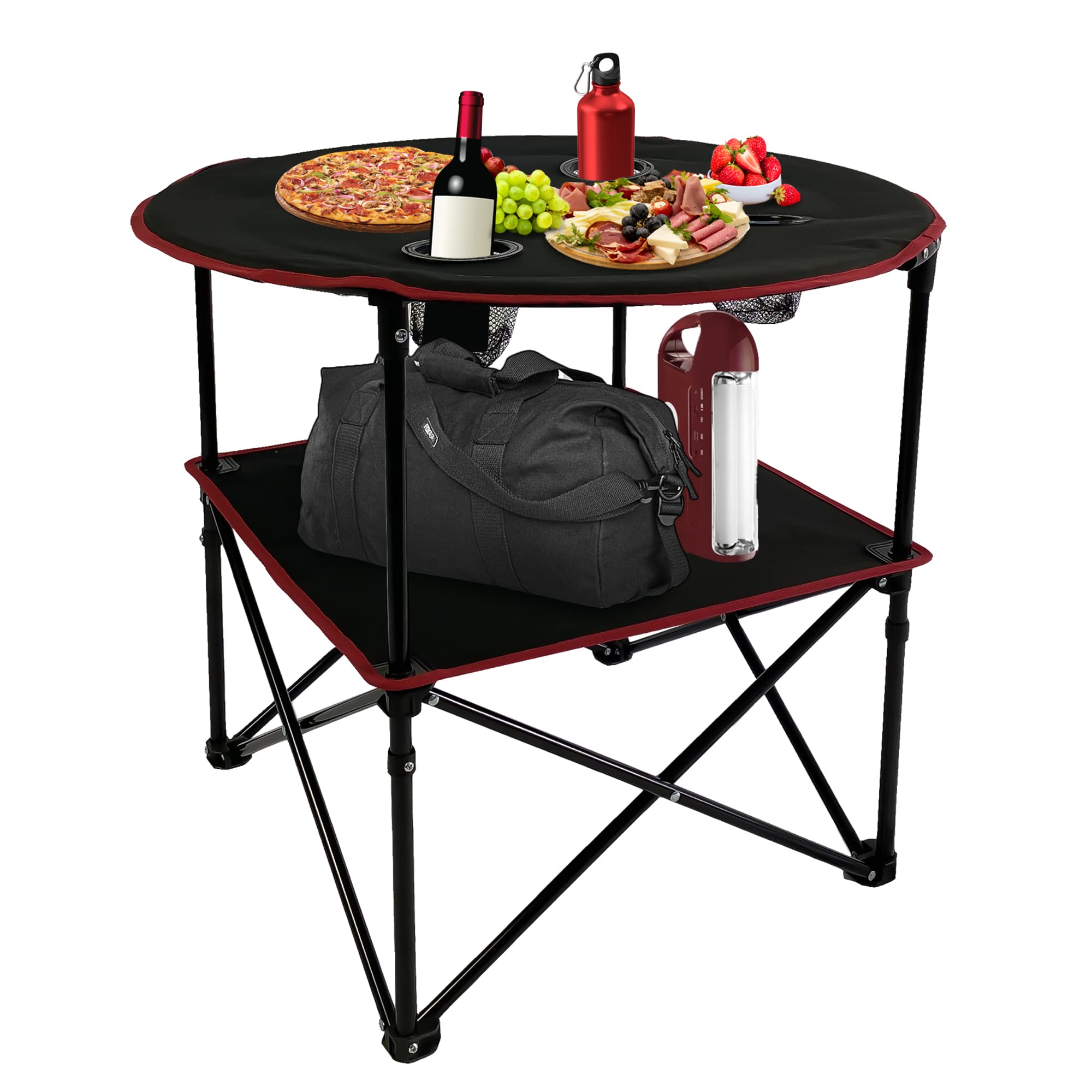 Portable Lightweight Folding Table, Waterproof Canvas, Picnic Table with 4 Cup Holders, and Carry Bag for Outdoors, Beach, Hiking, Fishing, or Tailgating