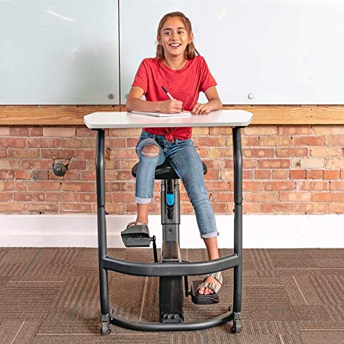 LifeSpan Unity Junior Bike Desk | Pedal Desk for Classroom or Home School | White Desktop with Black Frame