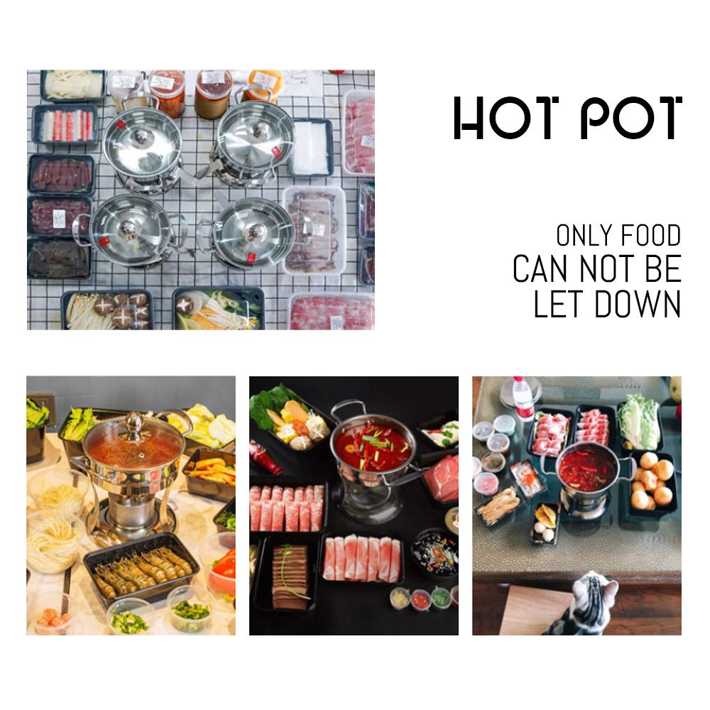 Shabu hot pot Stainless Steel Chafing Dishes hotpot single Mini cooking pot Cookware Non-Magnetic Burner with 2 spoons