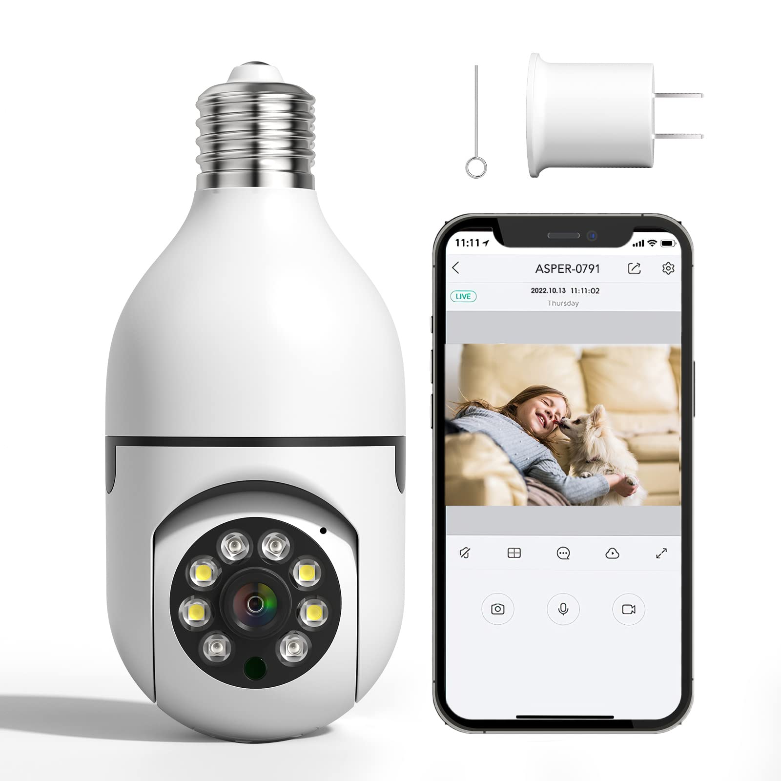 Light Bulb Security Camera Indoor Wireless, 360° Pan/Tilt Panoramic IP Camera, Support 2.4GHz Wi-Fi Surveillance Cam 3MP 1080P HD Night Vision Auto Tracking Alarm Two-Way Audio E27(Not 5GHZ WiFi)