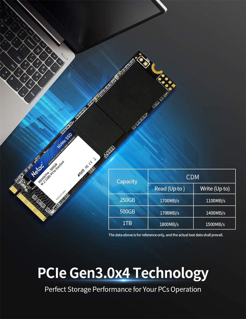 Netac SSD Internal Drive, 500GB Internal Solid State Drive, NVMe M.2 2280 PCIe Gen 3x4, M.2 SSD Read up to 1700MB/s, 3D NAND Internal SSD