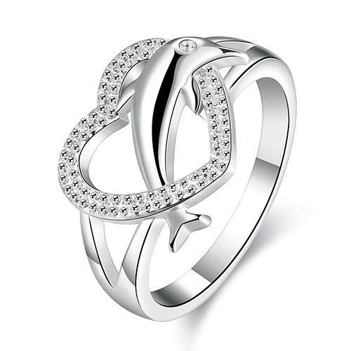 loinhgeo Women's 925 Silver Plated Dolphin Heart Finger Ring Jewelry Charm for Party Prom 7