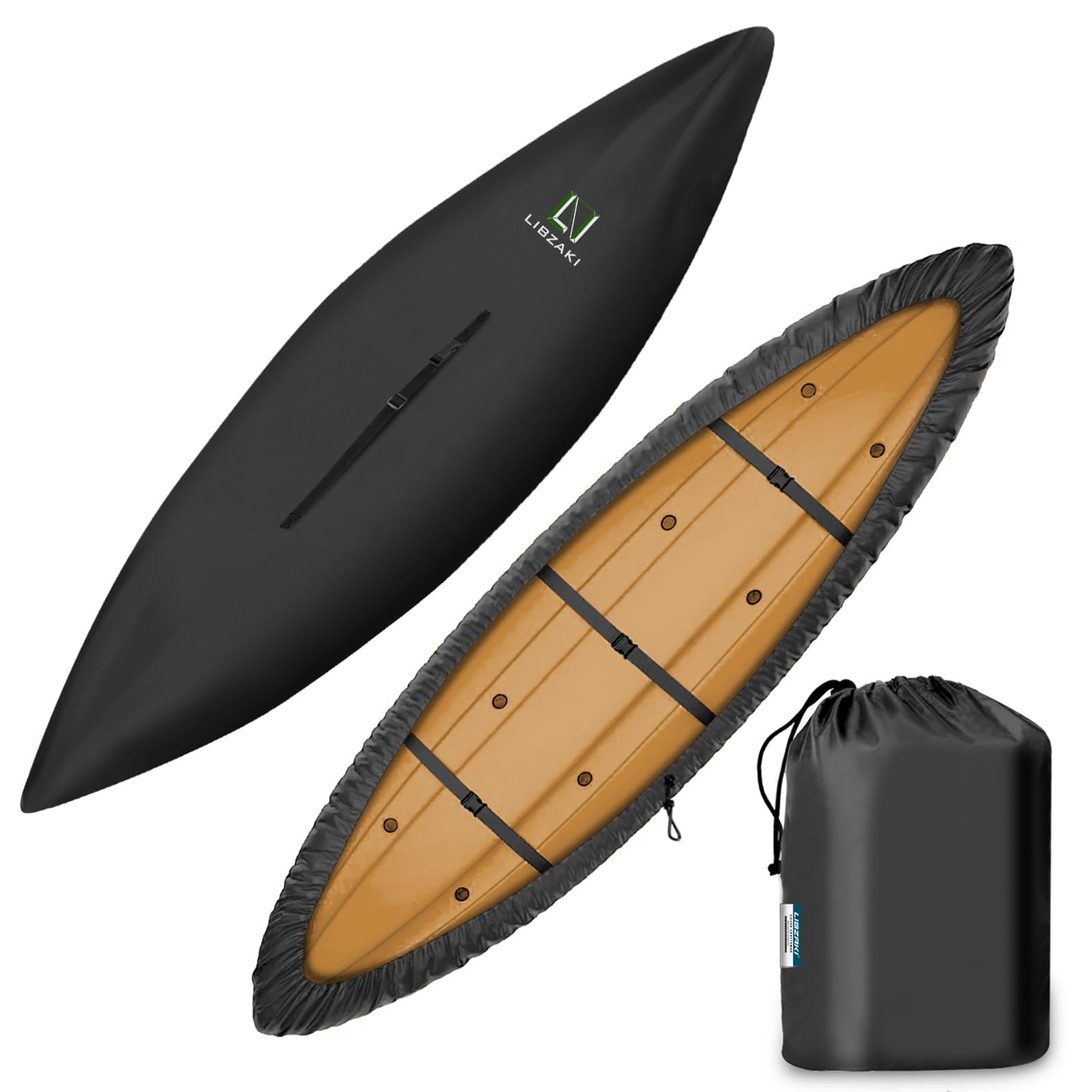 LIBZAKI 9.3-10.5ft Kayak Cover Accessories/Canoe Cover,Upgraded Thickened Waterproof & UV Protection Kayak covers for Indoor/Outdoor Storage-S-Black